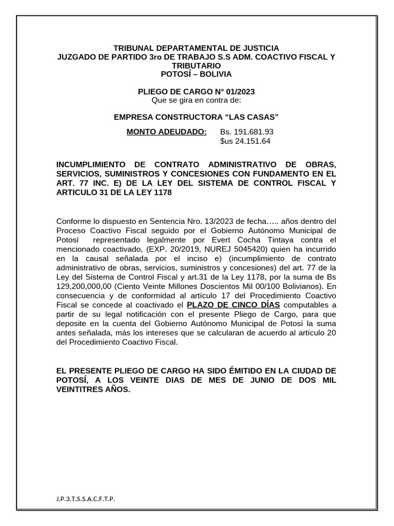 Pliego de Cargo | PDF