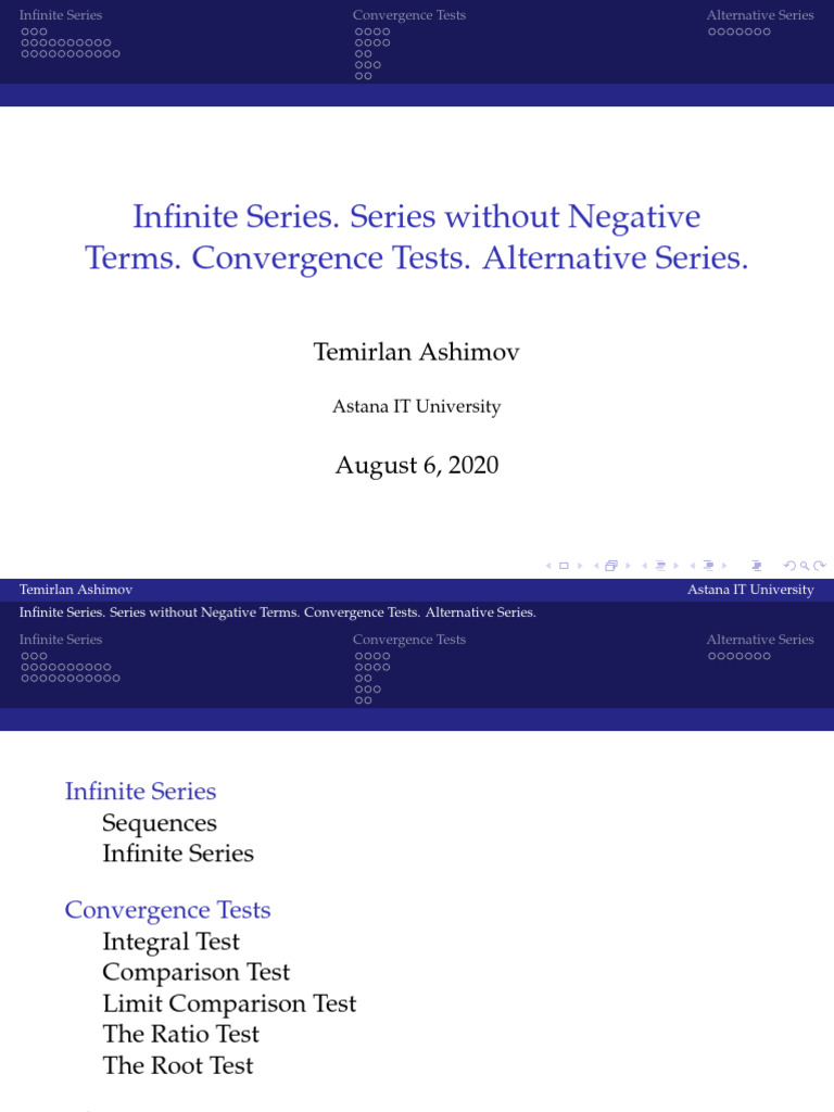 Infinite Series Convergence Tests Guide | PDF | Series (Mathematics ...