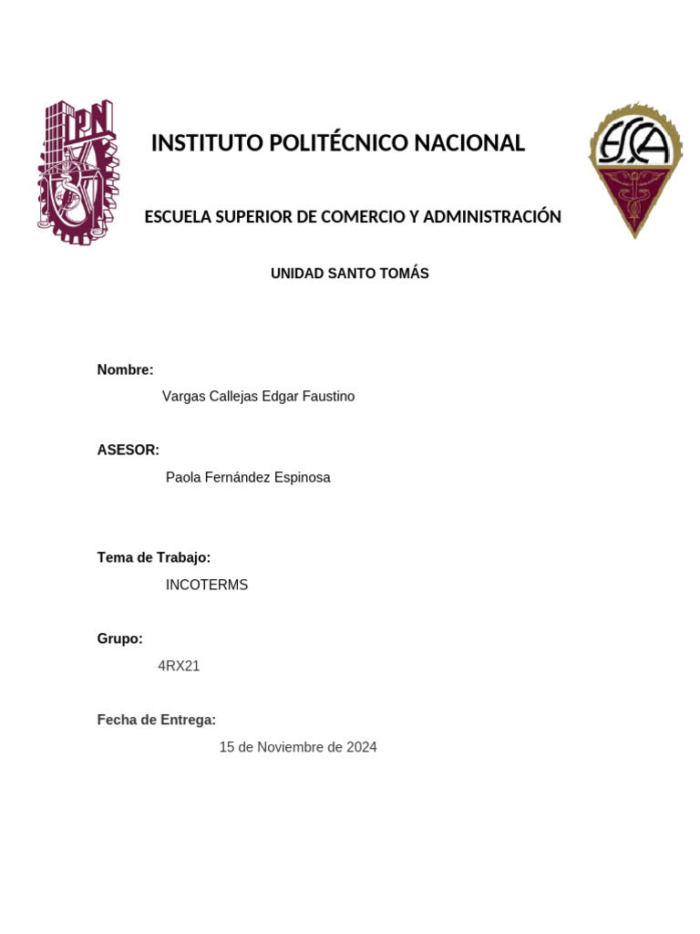 U4 ACT2 Incoterms Vargasc Edgarfaustino | PDF | El comercio internacional | Business