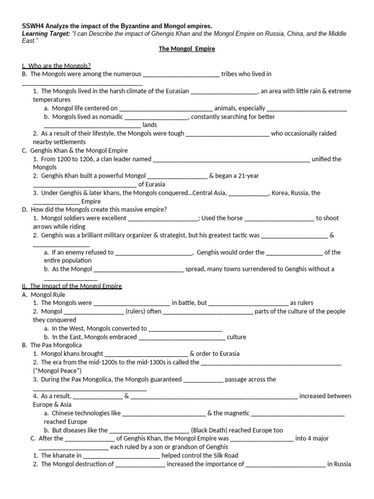 SSWH4e Genghis Khan & The Mongol Empire | PDF | Mongol Empire | Genghis ...