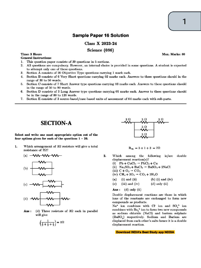Given For Po X Nodia Science (Soln) 16 To 30 | PDF