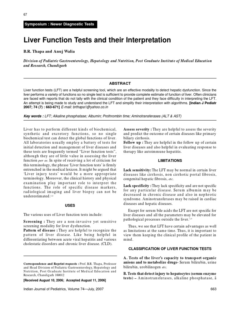 Liver Function Tests and Their Interpretation | PDF