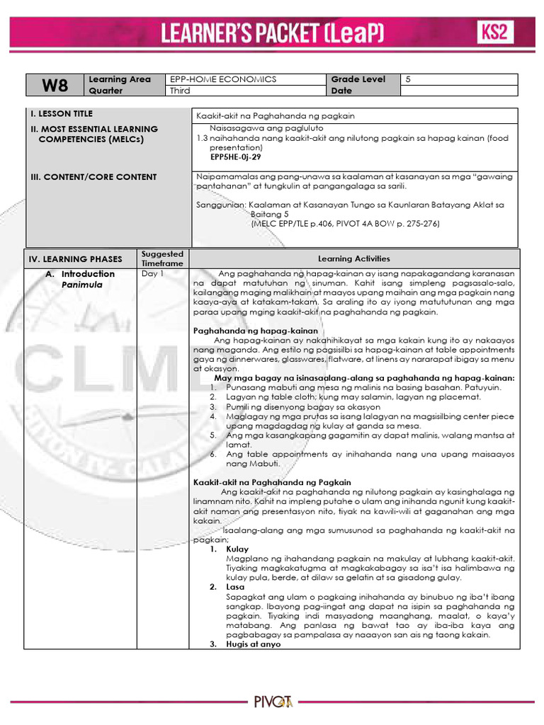 EPP-HE5-Week-8 | PDF