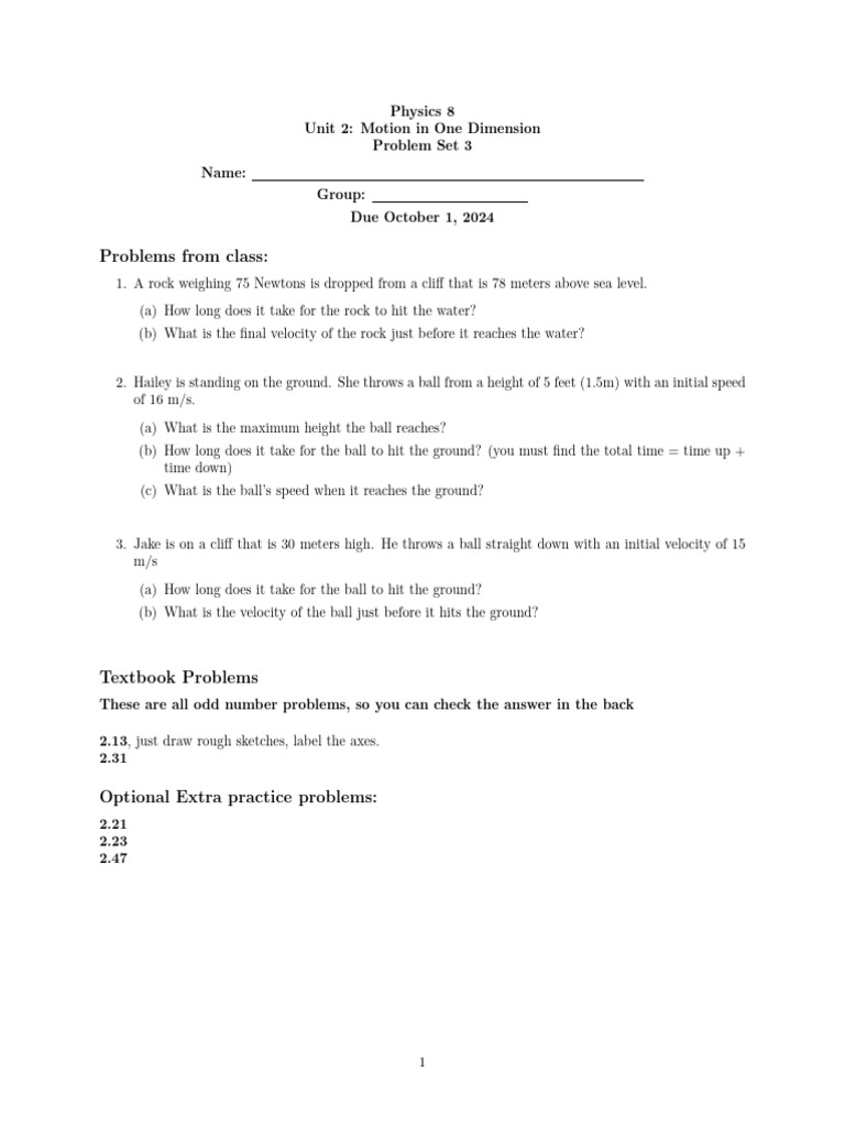 Physics 8 - Problem Set 3 (1) | PDF