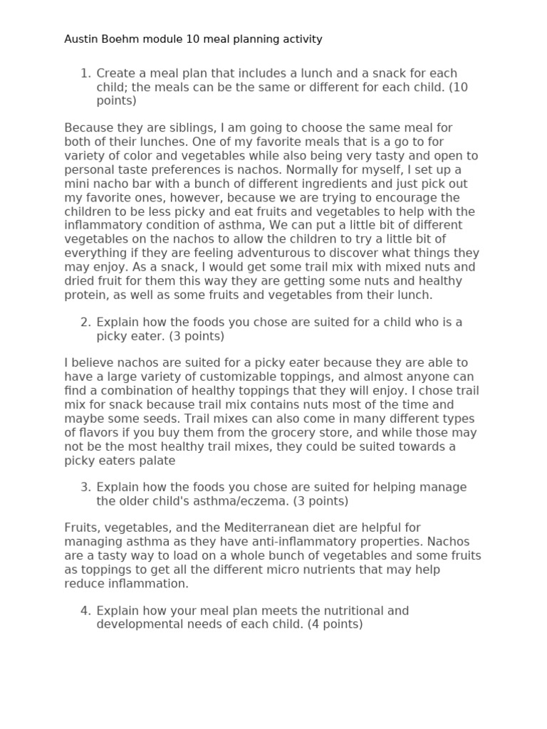 Module 10 Meal Planning Activity | PDF | Foods | Meal