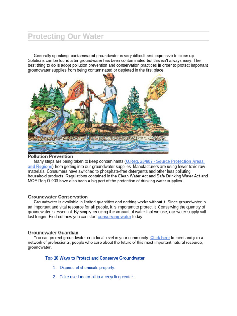 Groundwater Protection and Conservation Tips | PDF