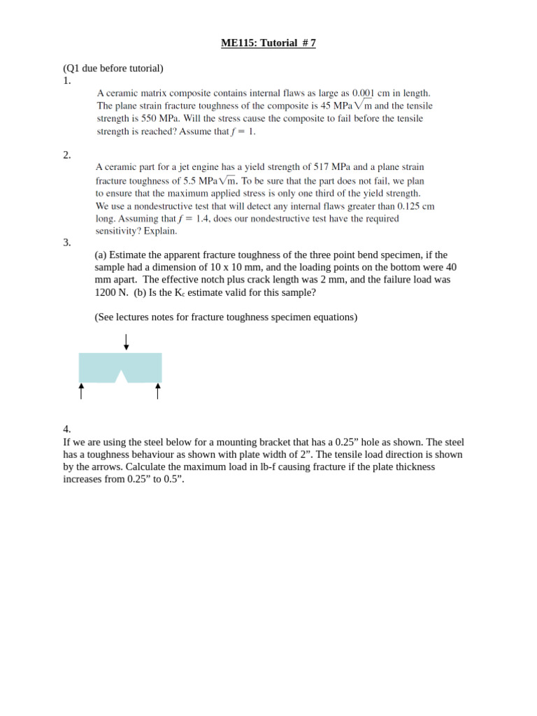 ME115 Tutorial 7 - Fracture Toughness S22 | PDF