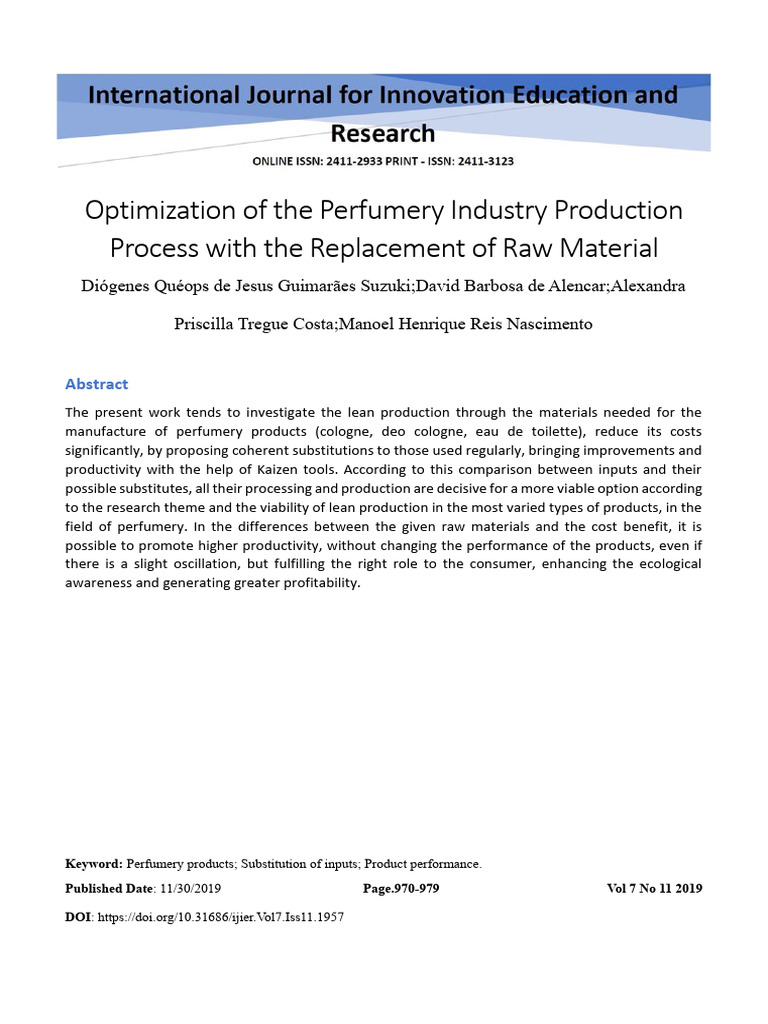 Optimization of The Perfumery Industry Production | PDF | Perfume | Ethanol