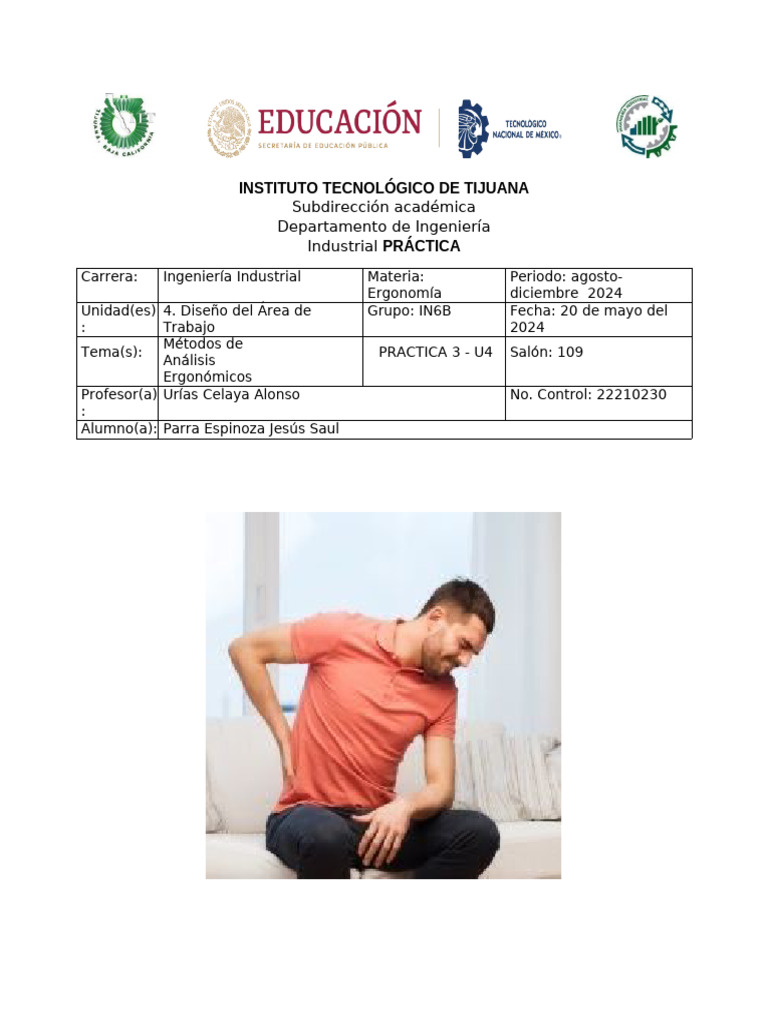 Practica U4 - NIOSH | PDF | Factores humanos y ergonomía | Seguridad y salud ocupacional