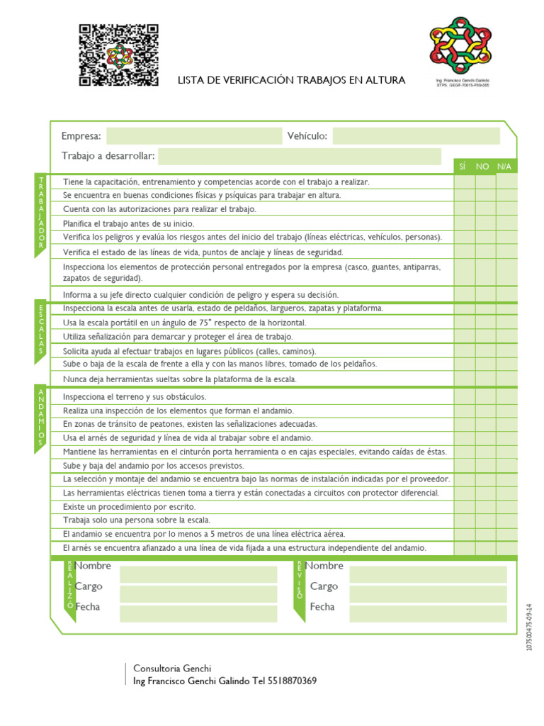 Lista de Verificación Trabajos en Altura | PDF | Andamio