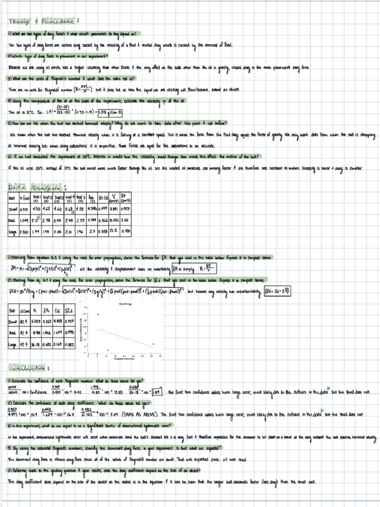 PHYS151 Fluid Drag Worksheet | PDF
