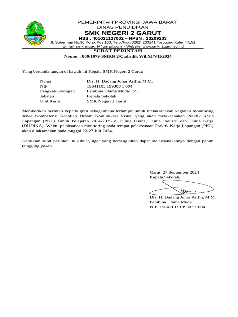Monitoring PKL Siswa SMK Negeri 2 Garut | PDF