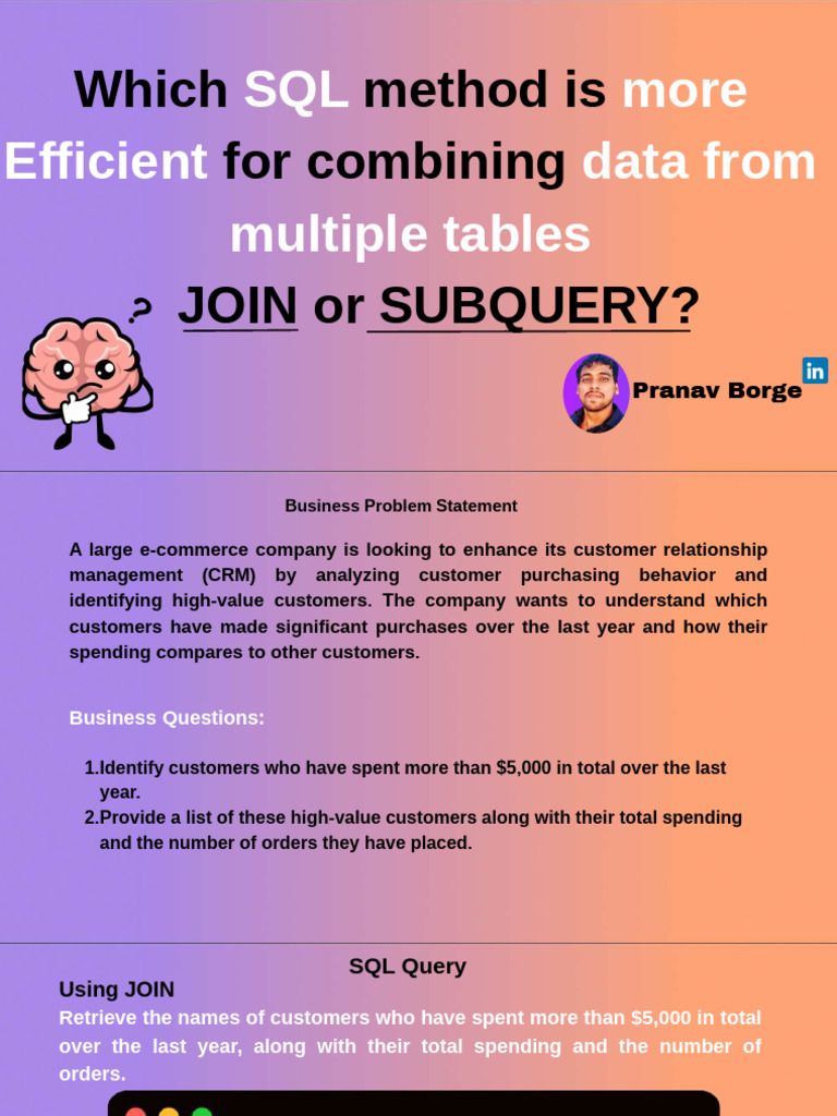 JOINS VS SUBQERYS | PDF | Computer Data | Information Science JOINS VS SUBQERYS | PDF | Computer Data | Information Science