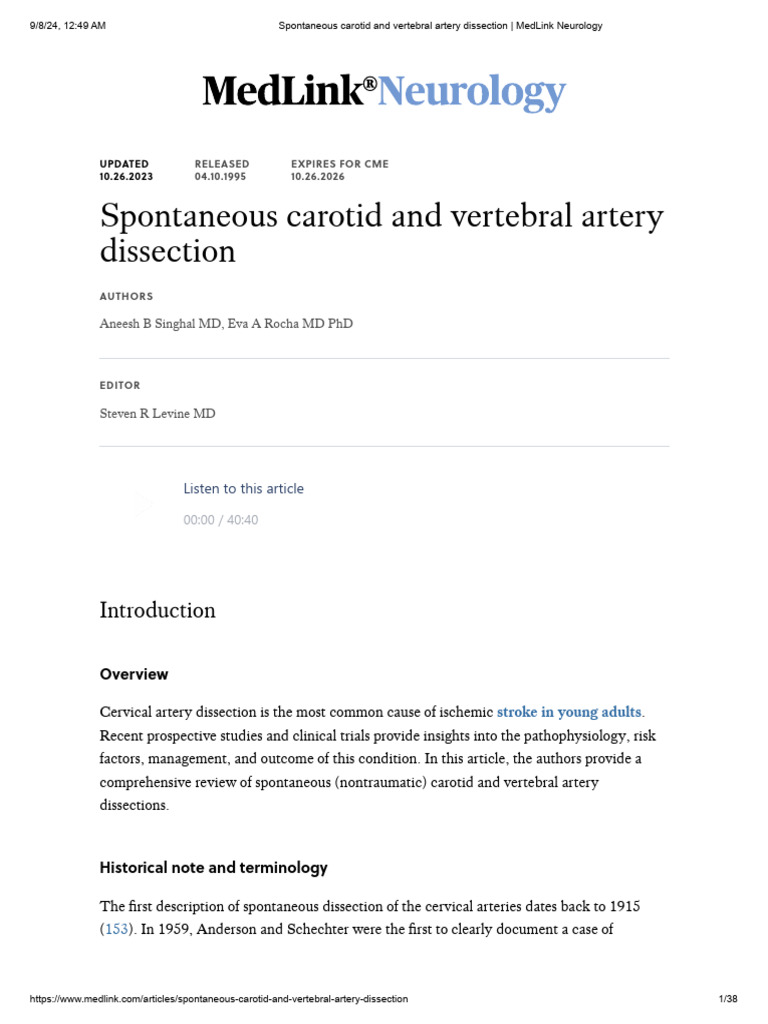 Spontaneous Carotid and Vertebral Artery Dissection - MedLink Neurology ...