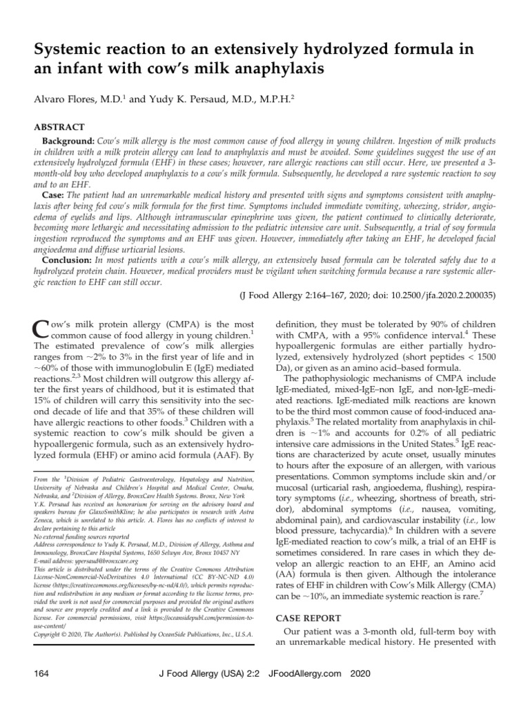 Systemic Reaction To An Extensively Hydrolyzed Formula in | PDF ...