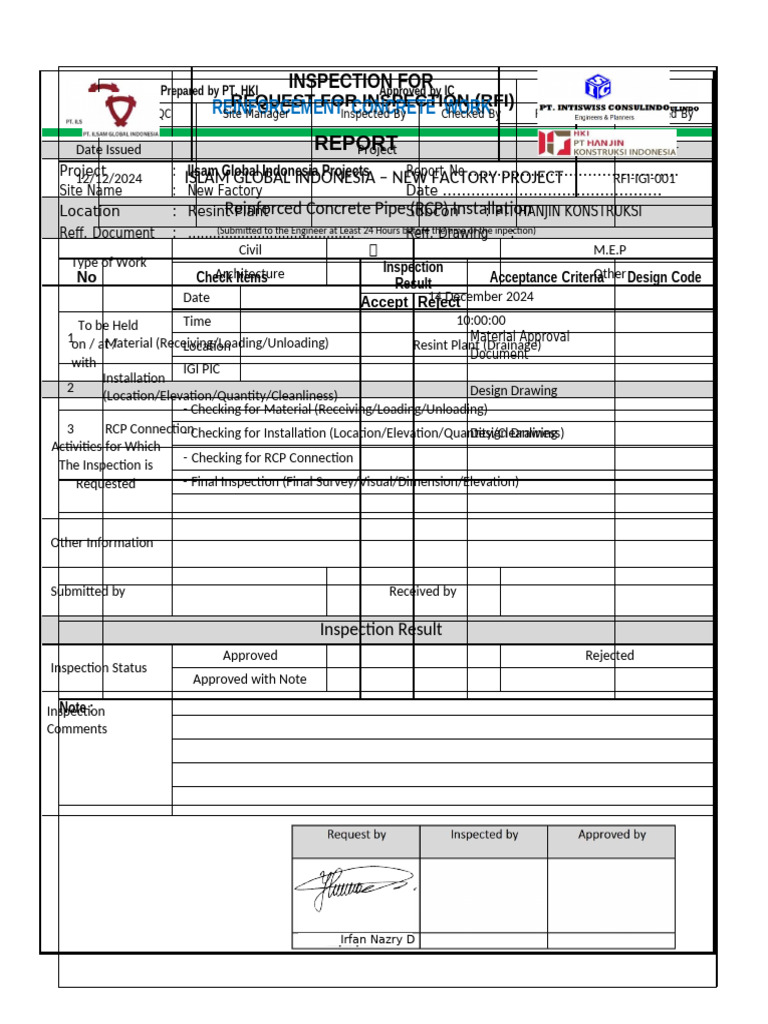 RFI 001 Reinforced Concrete Pipe - RP (Drainage) | PDF | Engineering | Civil Engineering