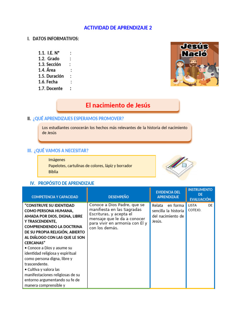 D2 A2 SESION REL. El Nacimiento de Jesús | PDF | María, madre de Jesús | Natividad De Jesus