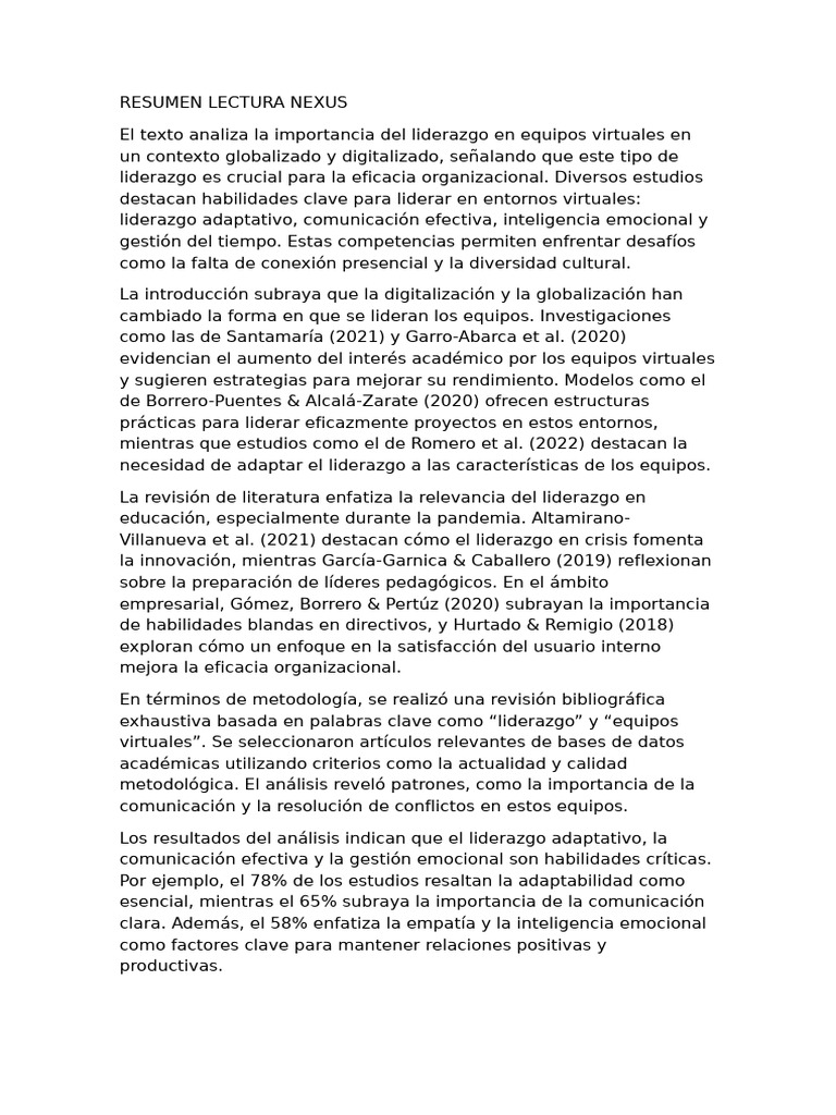 Resumen Lectura Nexus | PDF | Liderazgo | Las emociones