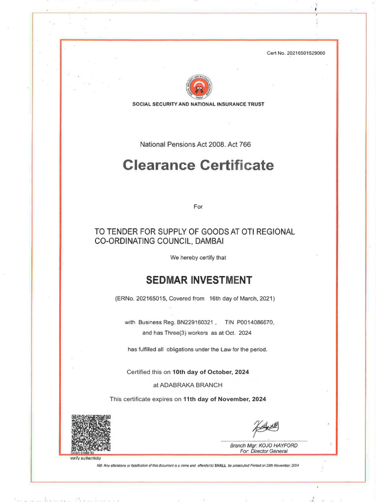 Clearance Certificate | PDF