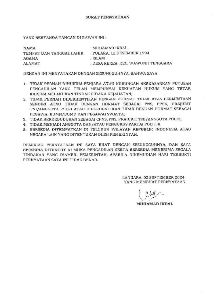 PERNYATAAN 5 POIN MUH. IKBAL | PDF