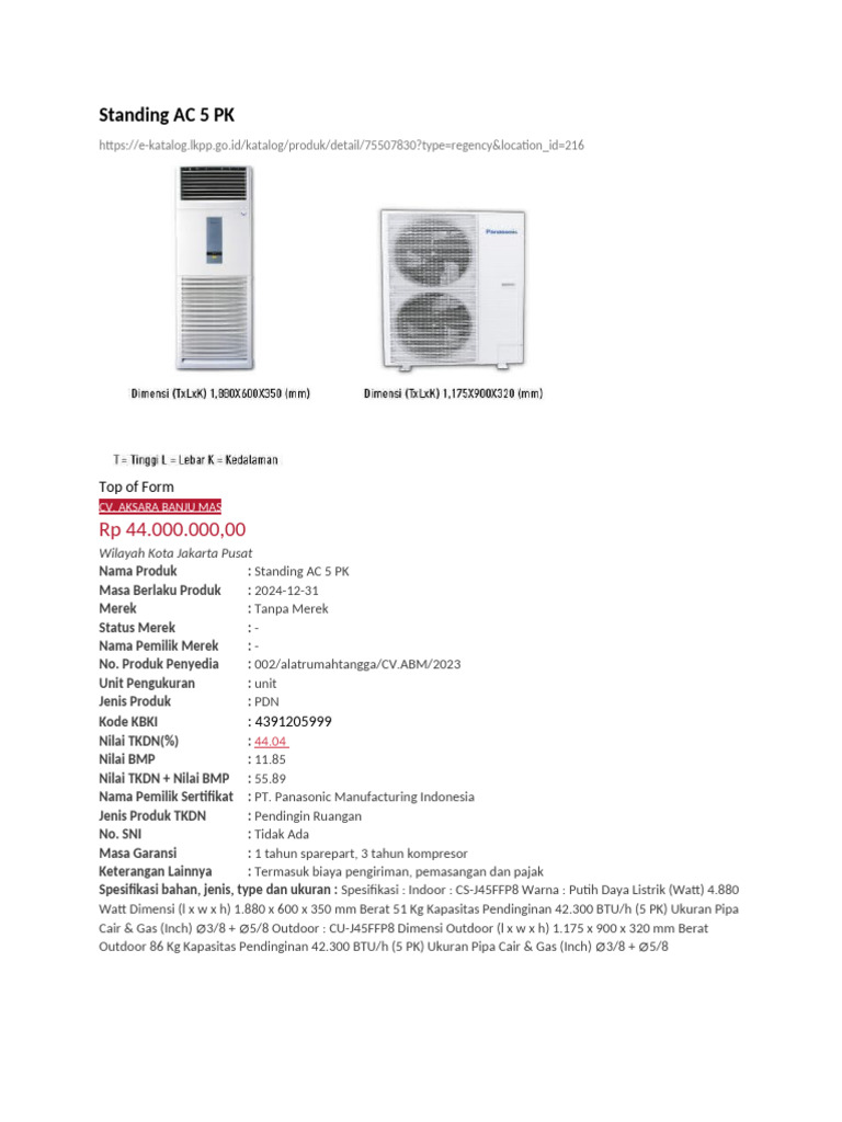 Beli Ac Standing Dan Cassette | PDF