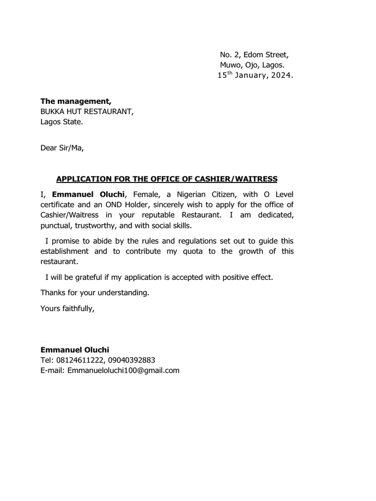 Application Letter Emmanuel OLuchi | PDF