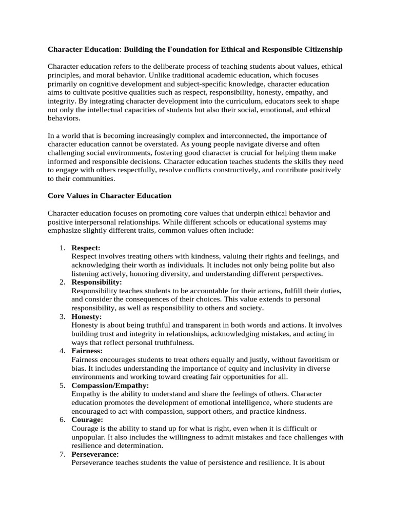 Character Education | PDF | Psychological Resilience | Empathy