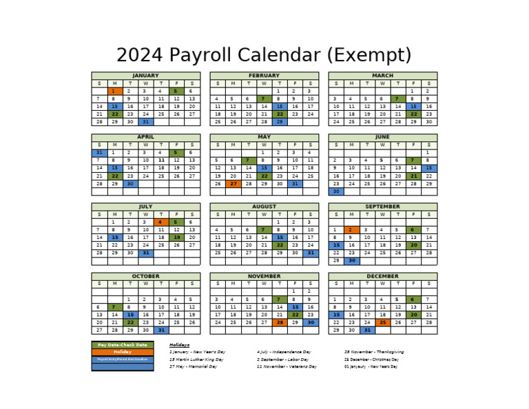 2024 Payroll Calendar_Exempt | PDF | Public Holiday | Observances