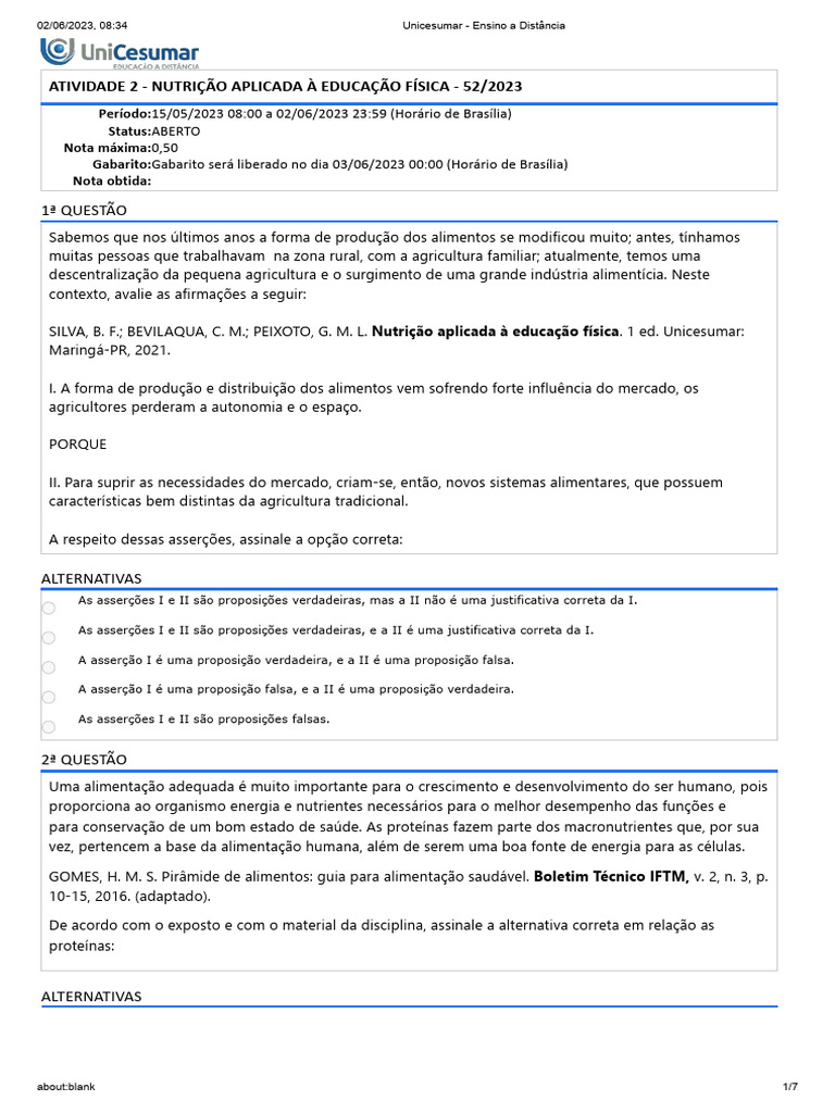 nutricao-ativ. 2 | PDF | Proteínas | Alimentos