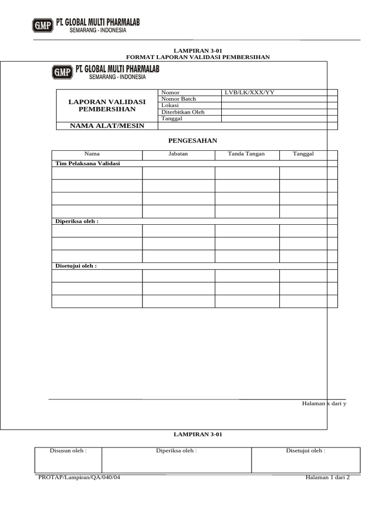 Lampiran 3. Format Laporan Val Pembersihan | PDF