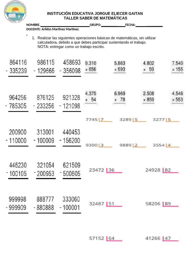 Taller Operaciones Basicas | PDF