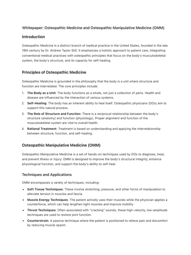 Overview of Osteopathic Medicine & OMM | PDF | Medicine | Health Care