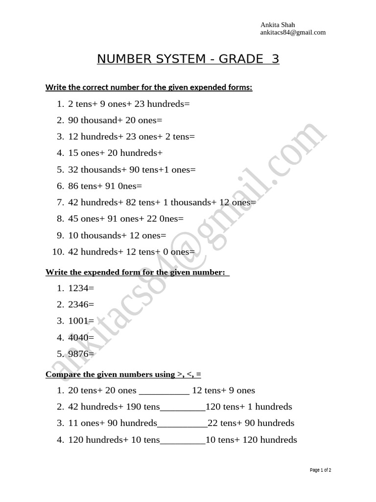 number system grade 3 | PDF