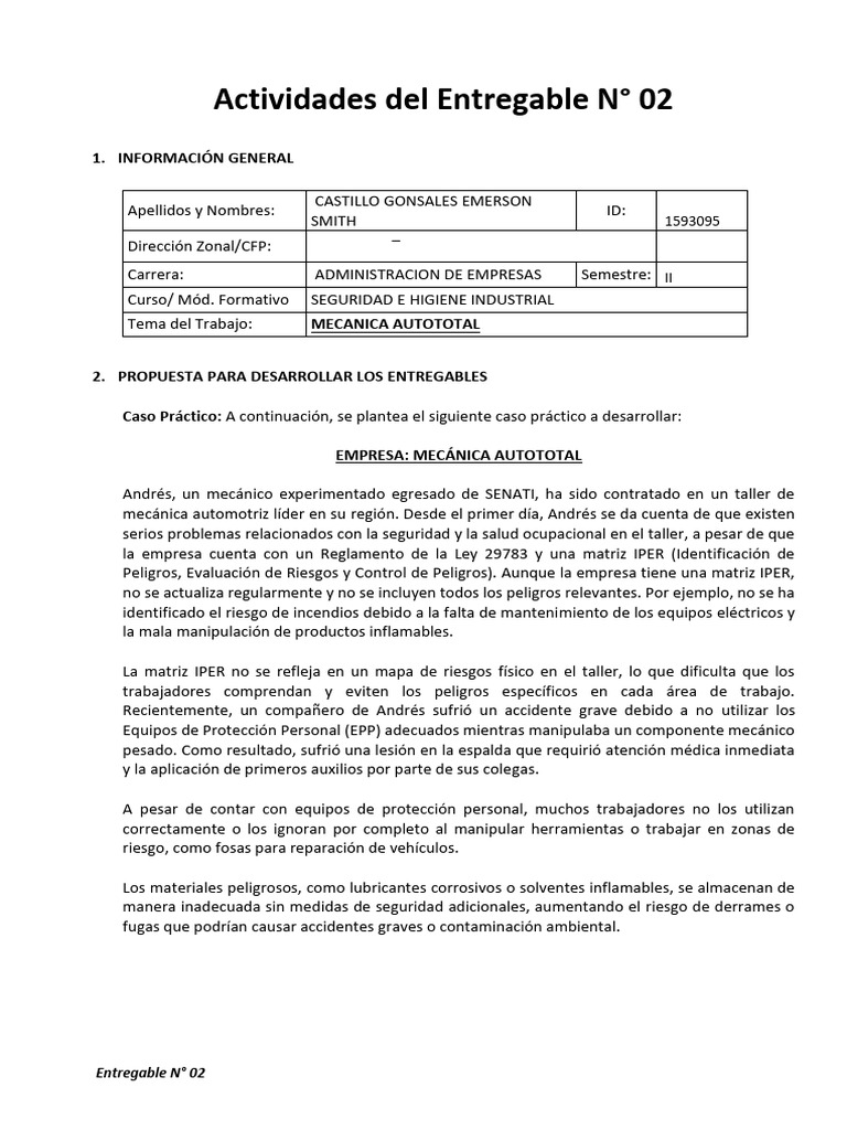 Entregable DE HIGIENE 2 | PDF | Higiene Ocupacional | Seguridad y salud ocupacional