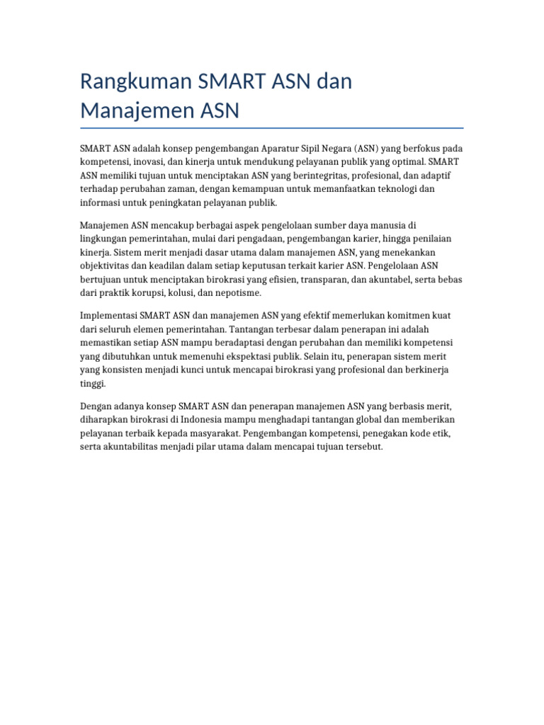Rangkuman SMART ASN Manajemen ASN 1page | PDF