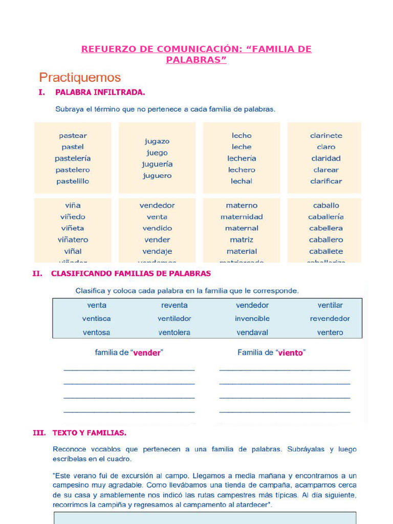 Refuerzo Familia de Palabras | PDF