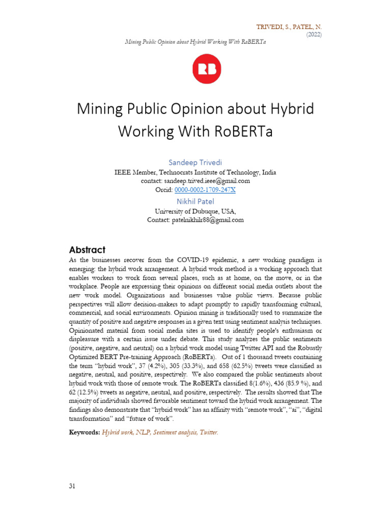 Mining Public Opinion About Hybrid Working With RoBERTa | PDF ...