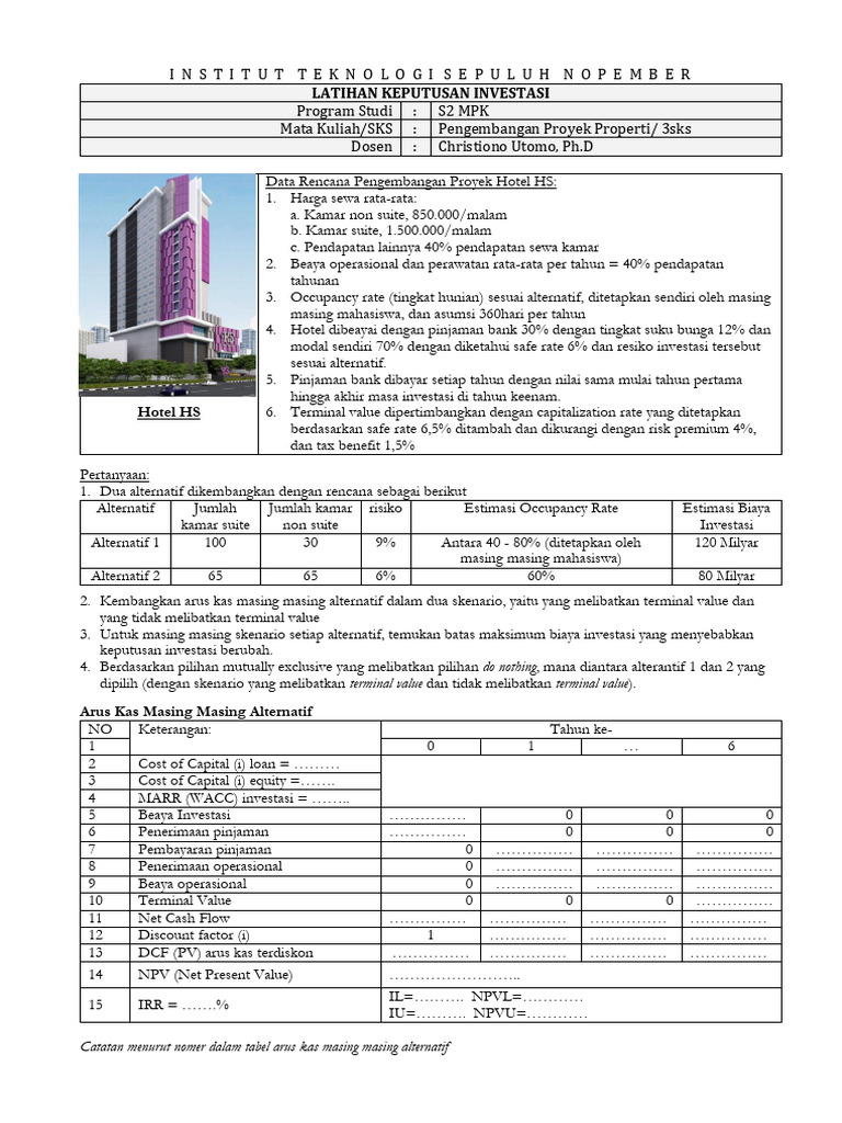 2024 PPP Latihan Tugas Investasi Proyek Hotel HS | PDF