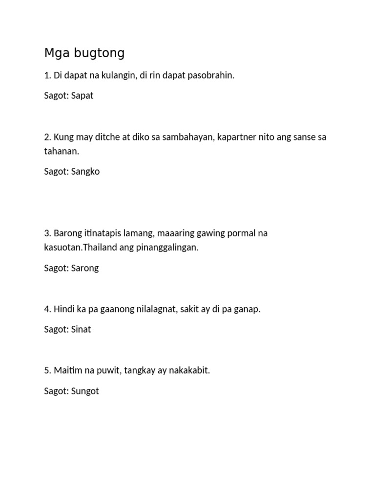 Mga Bugtong | PDF