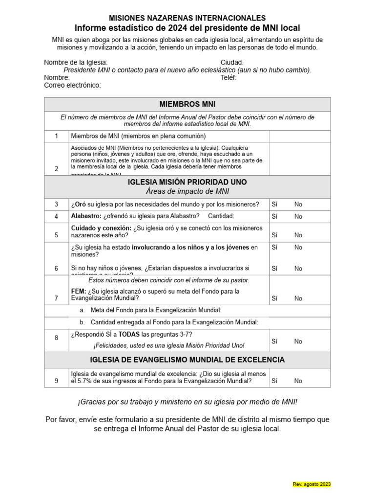 2024 Informe Estadístico Del Presidente de MNI Local - ESP 15 | PDF