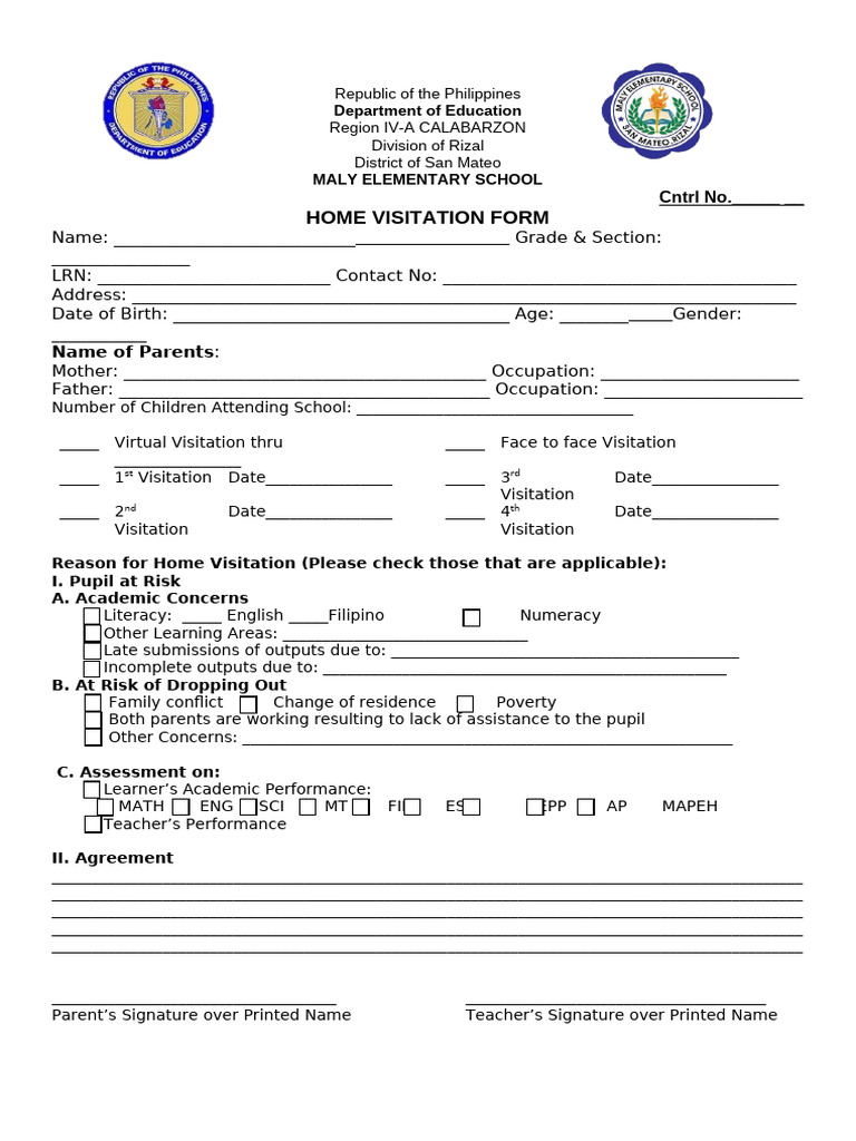 Home Visitation Form for Students | PDF | Learning | Behavior Modification