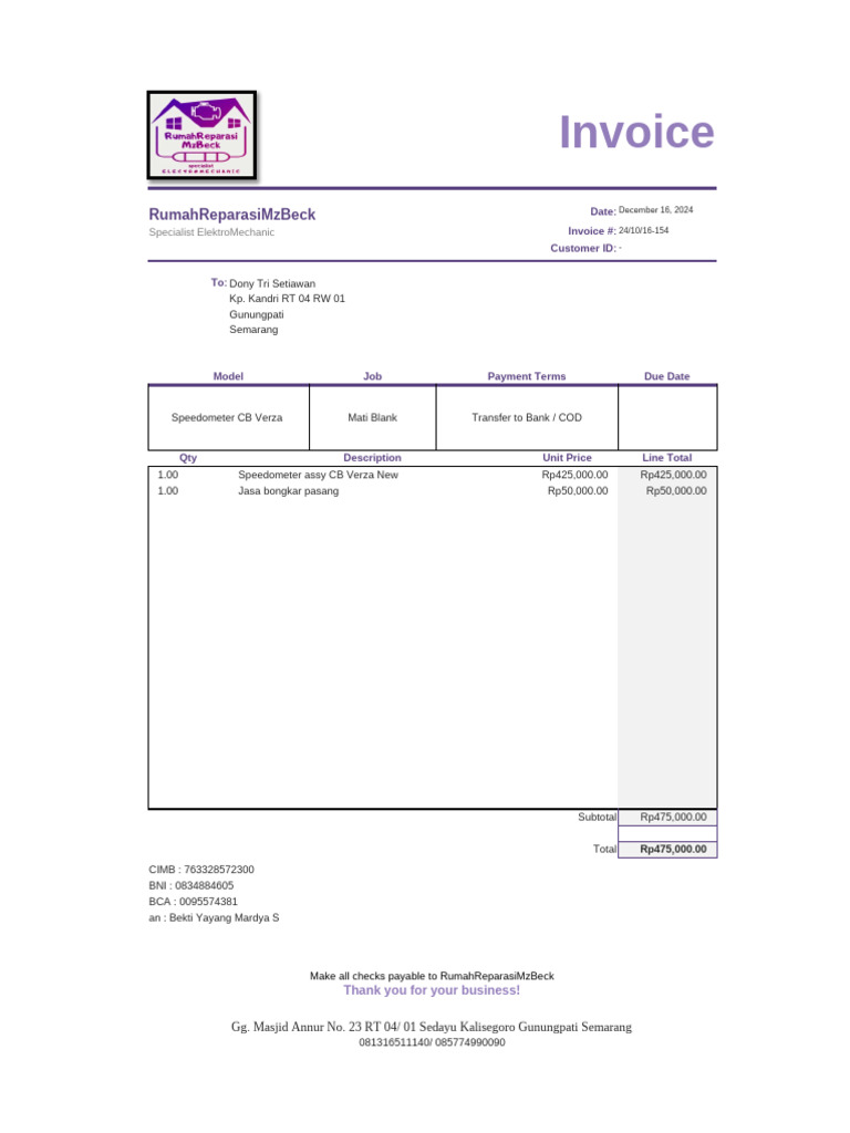 Invoice Speedometer Vario 125 Old | PDF