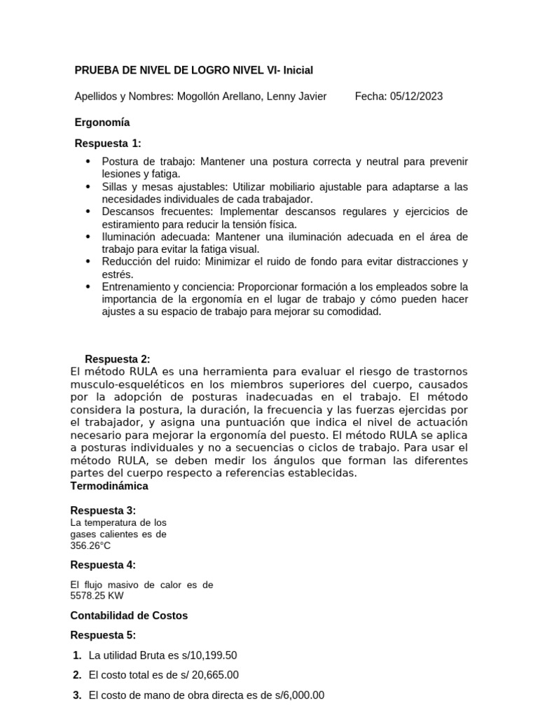 Prueba de Nivel de Logro Nivel Vi-Mogollon Arellano Lenny Javier | PDF | Factores humanos y ...
