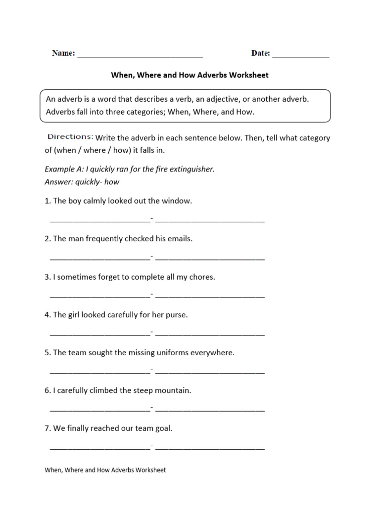 Adverbs Worksheet: Identify & Categorize | PDF