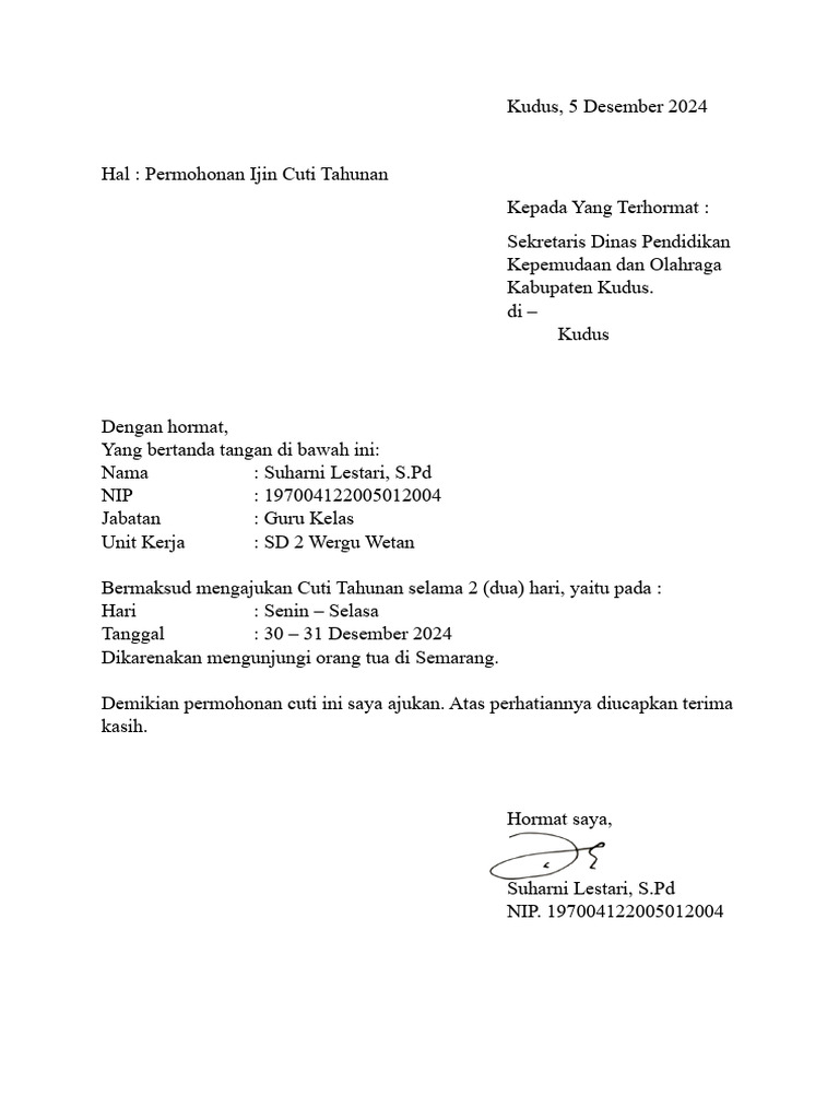 Format Surat Cuti | PDF