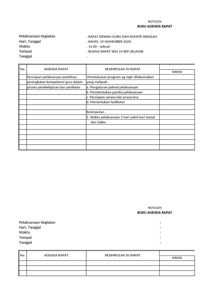 Buku Notulen Rapat Bu Kepsek | PDF