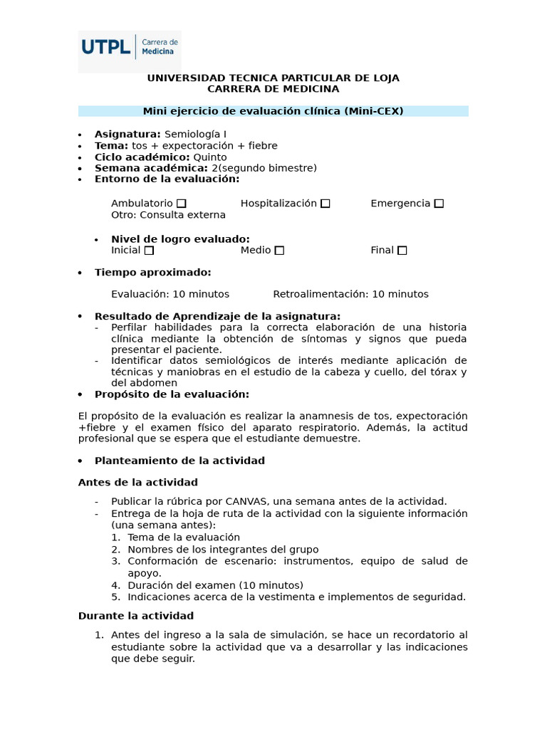 Mini-CEX: Evaluación de Tos y Fiebre | PDF | Examen físico | Medicina CLINICA