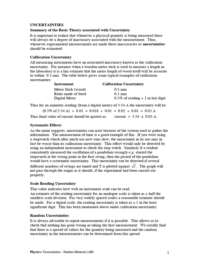Uncertainty Notes Questions | PDF | Uncertainty | Metrology