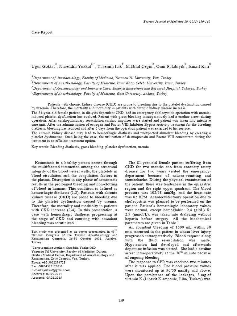 Platelet Dysfunction and Gross Bleeding Associated With Uremia (#438019 ...