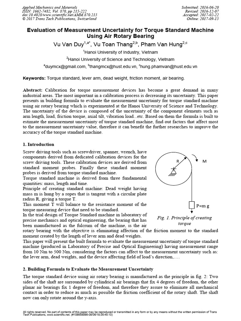Evaluationof Measurement Uncertaintyfor Torque Standard Machine Using ...